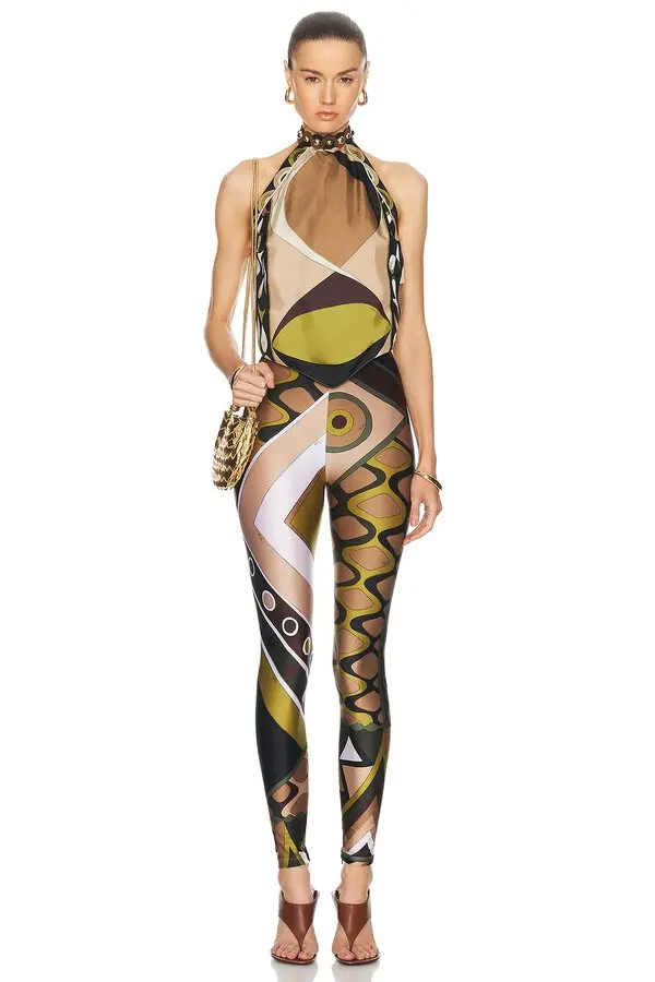 Emilio Pucci Backless Tank Top In Green - Khaki & Muschio